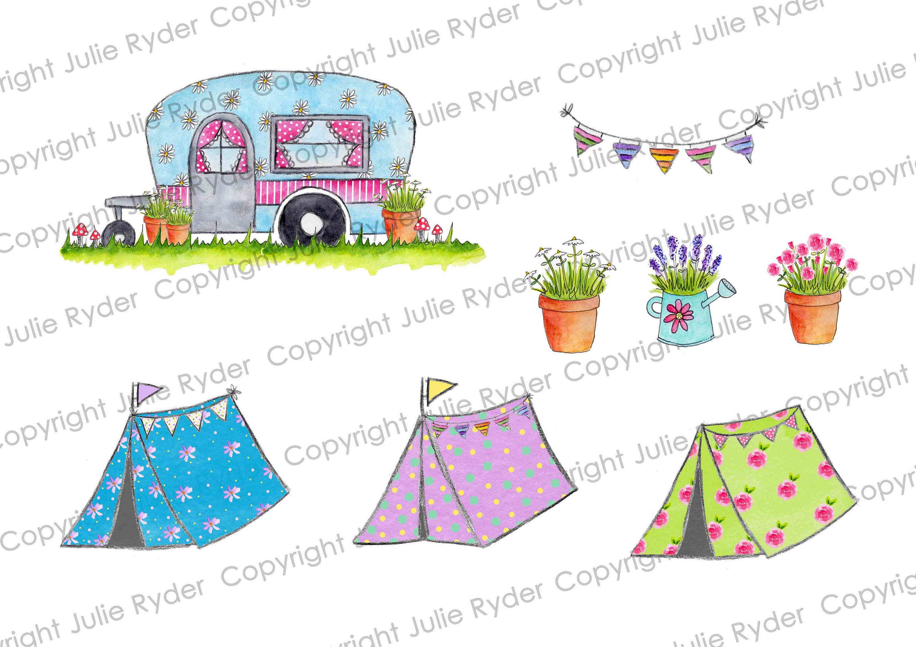 Printable Stickers Colourful Caravan Camping Tents Digital Download Art ...