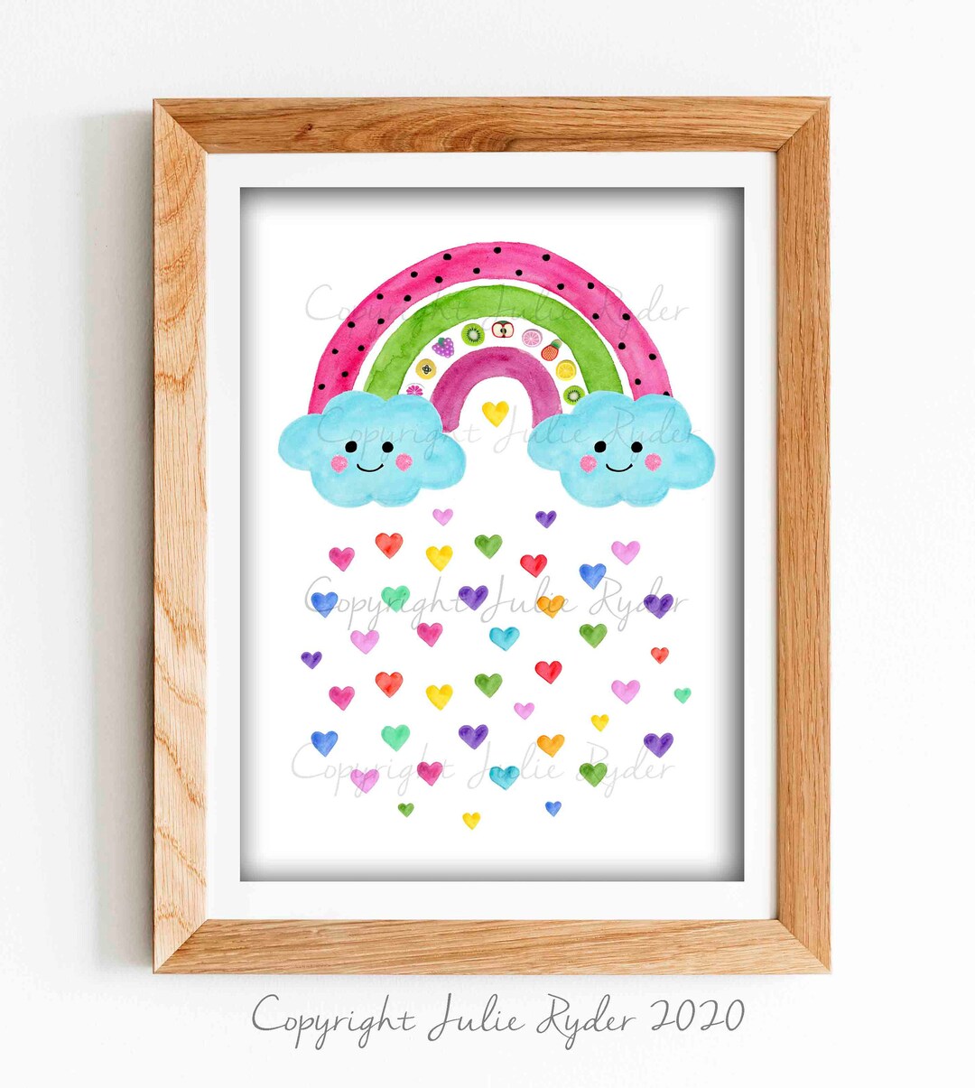 Rainbow Clouds and Heart Raindrops Watercolour Print Wall - Etsy