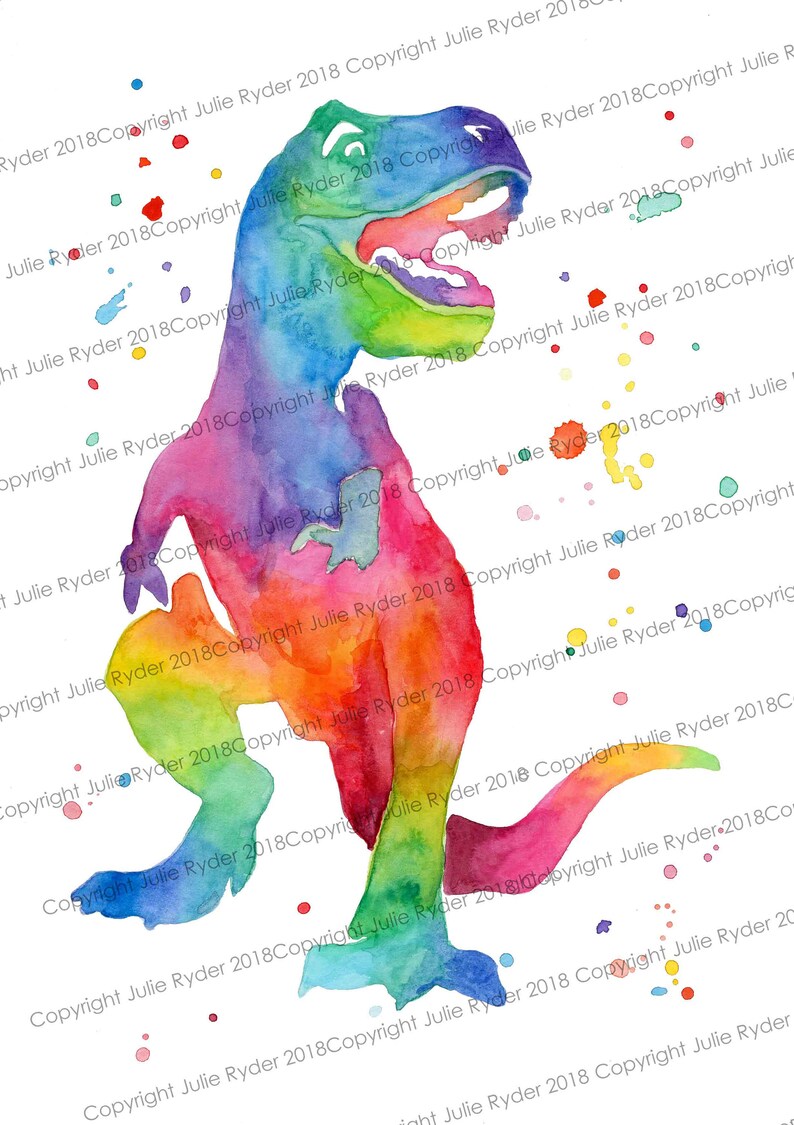 Printable Dinosaur T-rex, Instant Download, Colourful Rainbow Colours ...