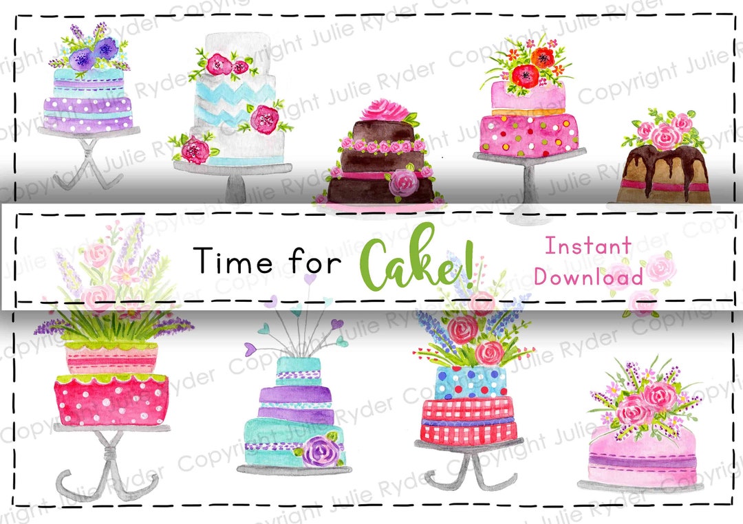 Printable Stickers Cakes Wedding Illustrations Instant Digital Download ...