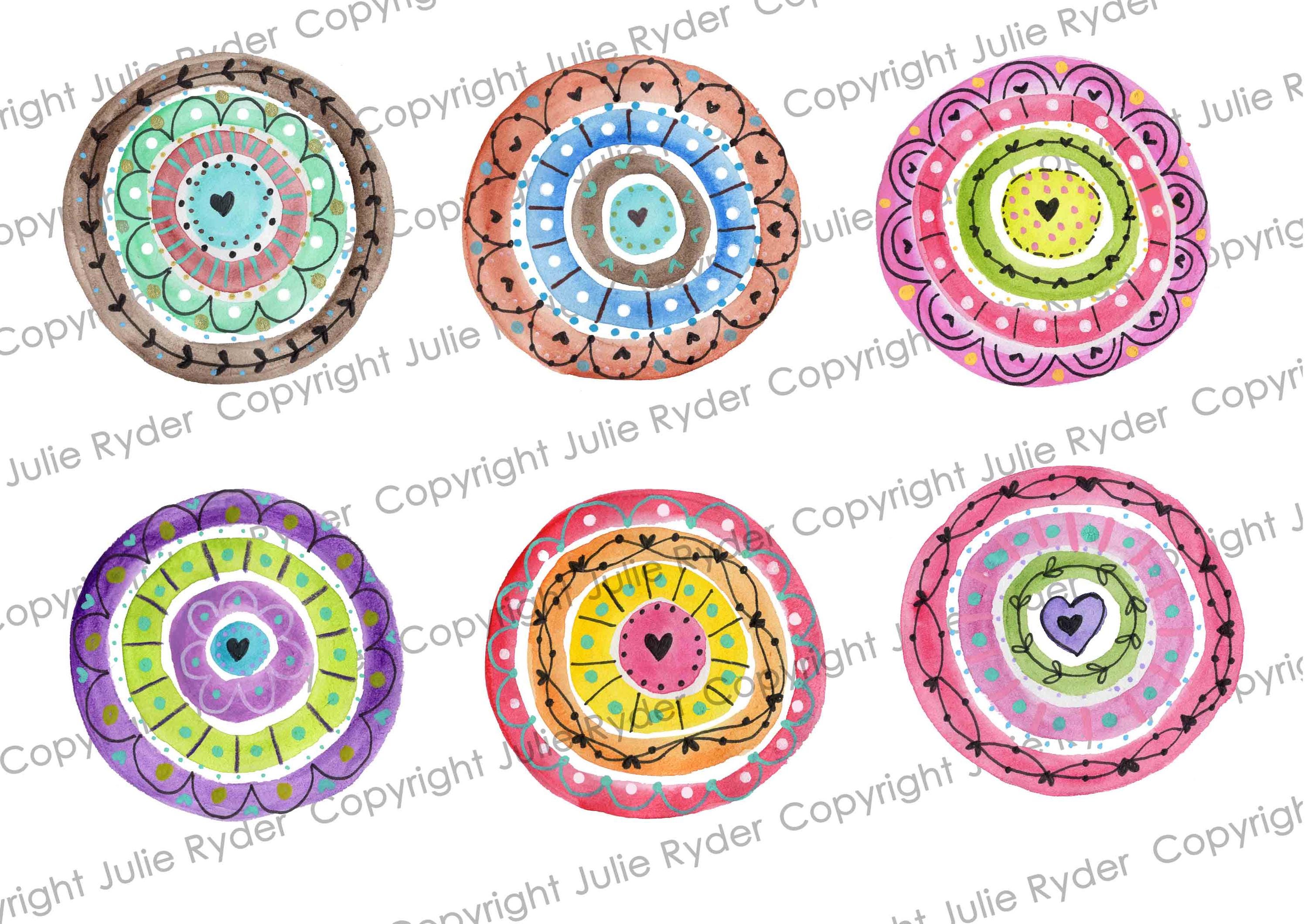 Watercolor Circle Collage Art: Printable Scrapbooking Embellishments ...
