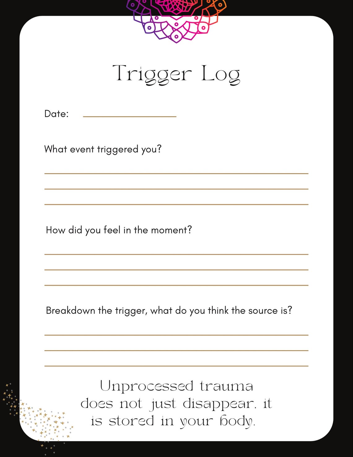 Trigger Log Printable - Etsy