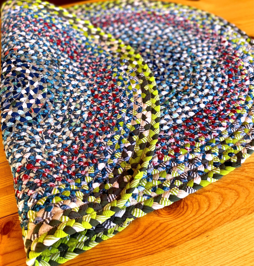 Oval Rug 33"x23".mix Colors.hand Braided From Cotton T-shirts. - Etsy