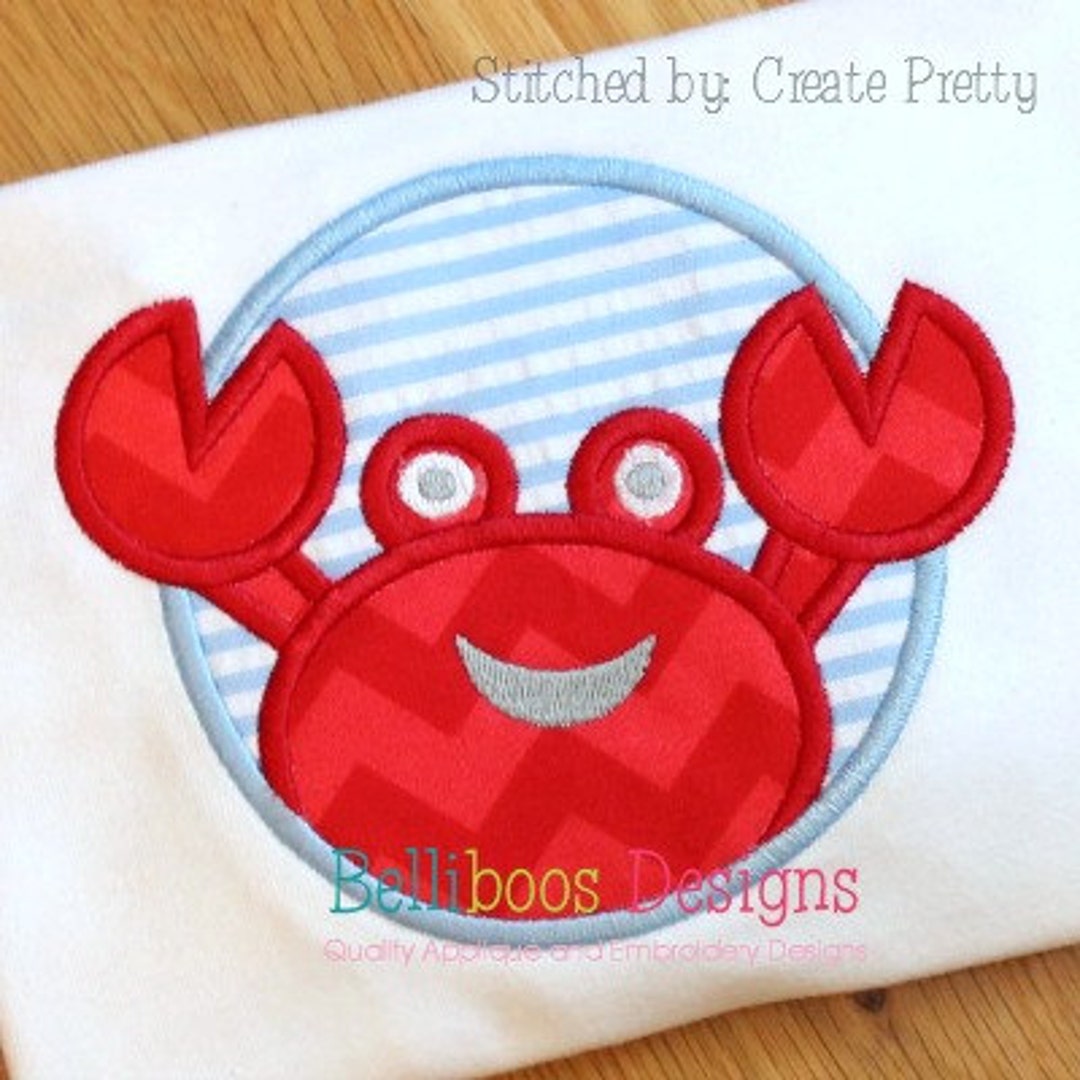 Crab Applique Design - Crab Embroidery Design - Beach Applique Design ...