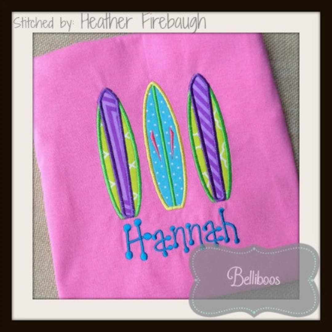 Surfboard Applique Design - Surfboard Embroidery Design - Beach ...
