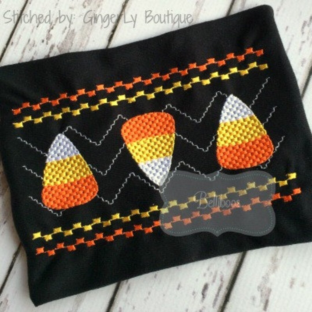 Candy Corn Embroidery Design - Candy Corn Faux Smocking - Halloween ...