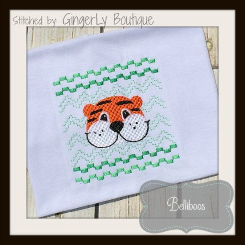 Tiger Faux Smocking Embroidery Design – Zoo or Sports Theme (digital ...