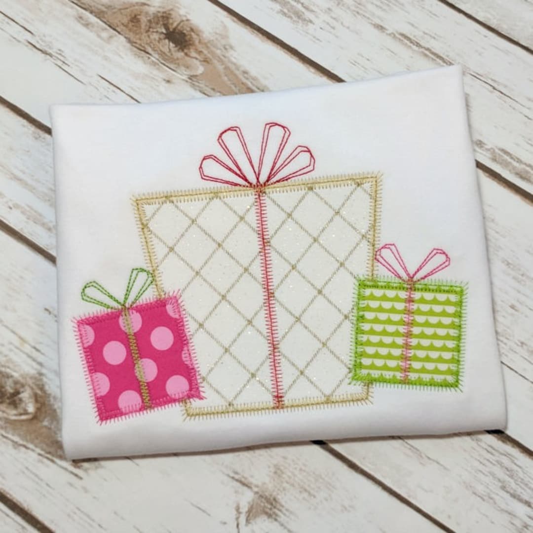 Present Applique Design - Christmas Applique Design - Birthday Applique ...