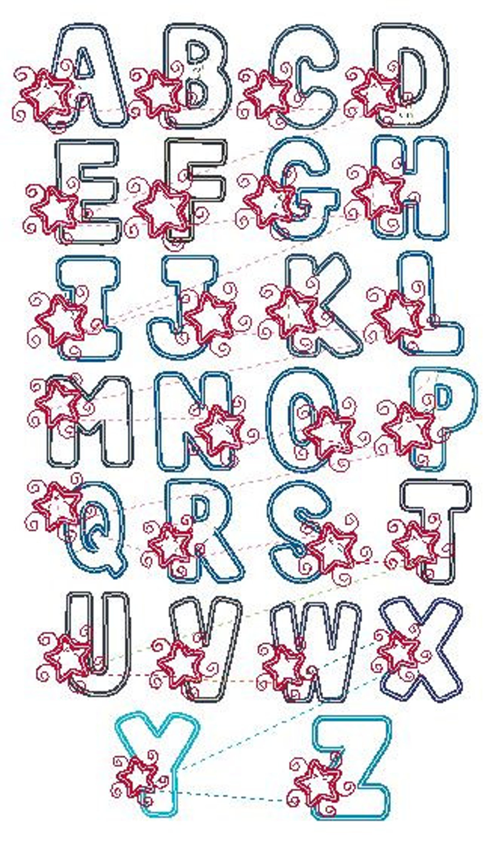 Star Alphabet Applique Design Star Alphabet Embroidery - Etsy