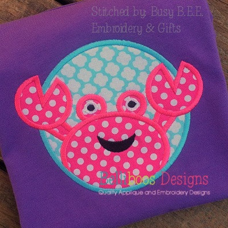 Crab Applique Design - Crab Embroidery Design - Beach Applique Design ...