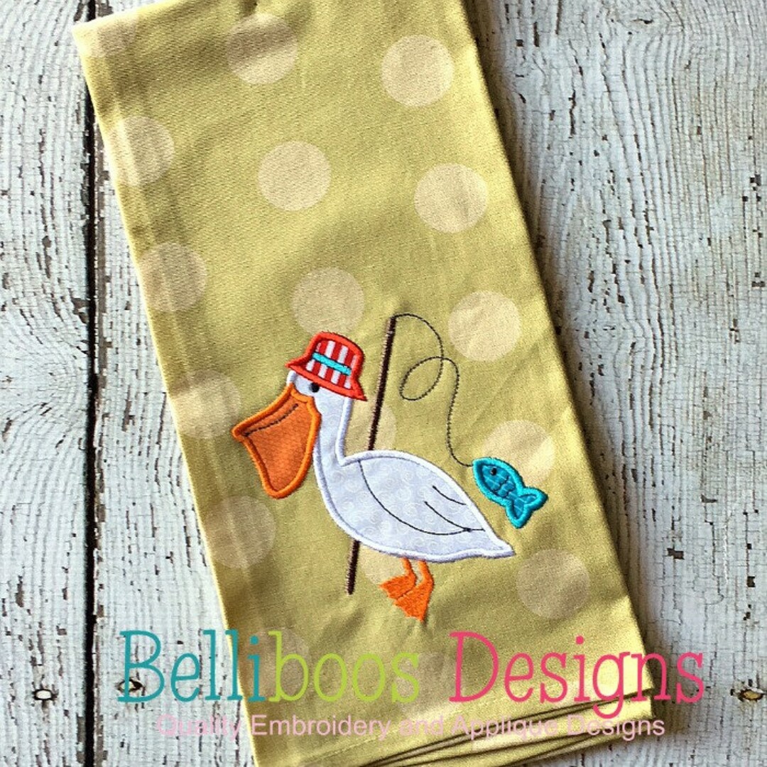 Pelican Applique Design - Fishing Applique Design - Beach Applique ...