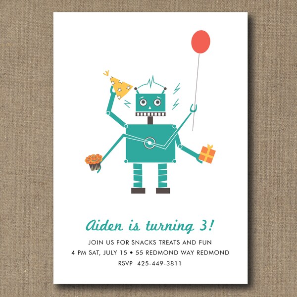 Robot Invitations - Etsy