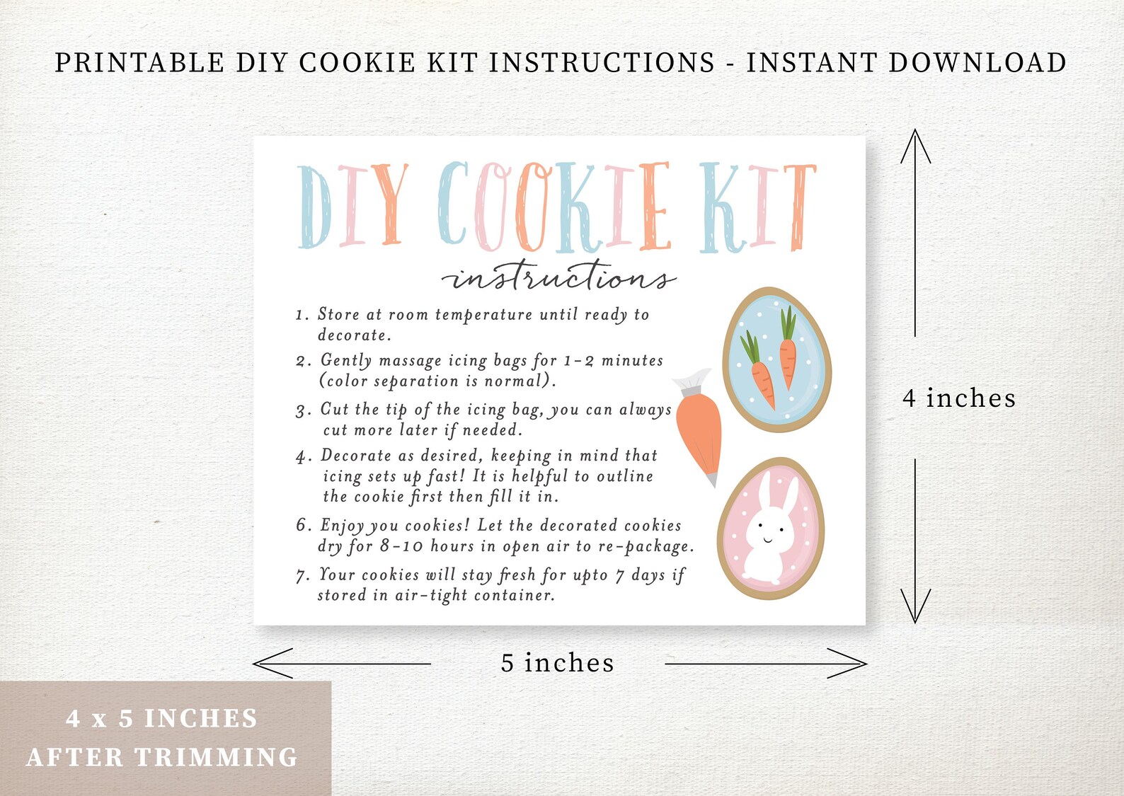 Easter DIY Cookie kit Instructions Printable cookie kit card | Etsy