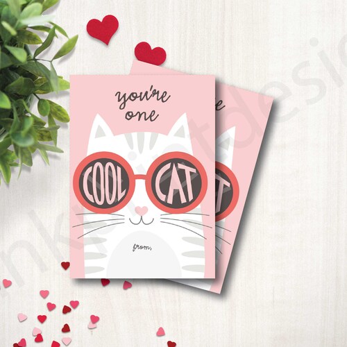 Cool Cat Valentine's Day Card 2.5 X 3.5 - Etsy