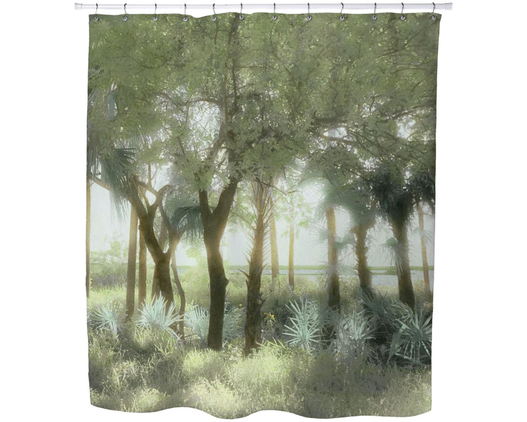 Shower Curtains Palms Palm Trees Blue Green Pastel Etsy