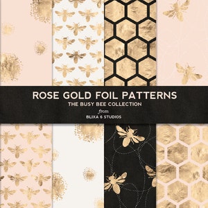 Digital Bee Gold Foil Printable Paper Pack | Metallic Foil Honeycomb ...