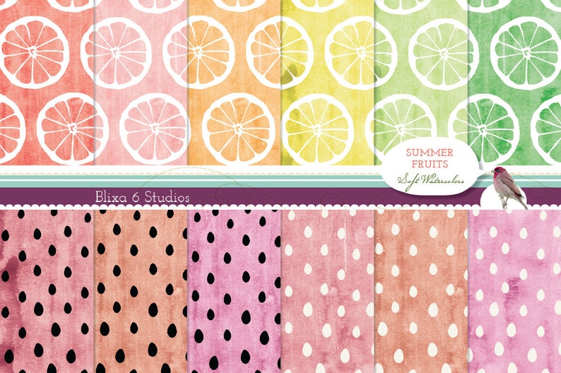 Summer Fruit Digital Patterns: Printable Scrapbook Pages With Lemon ...