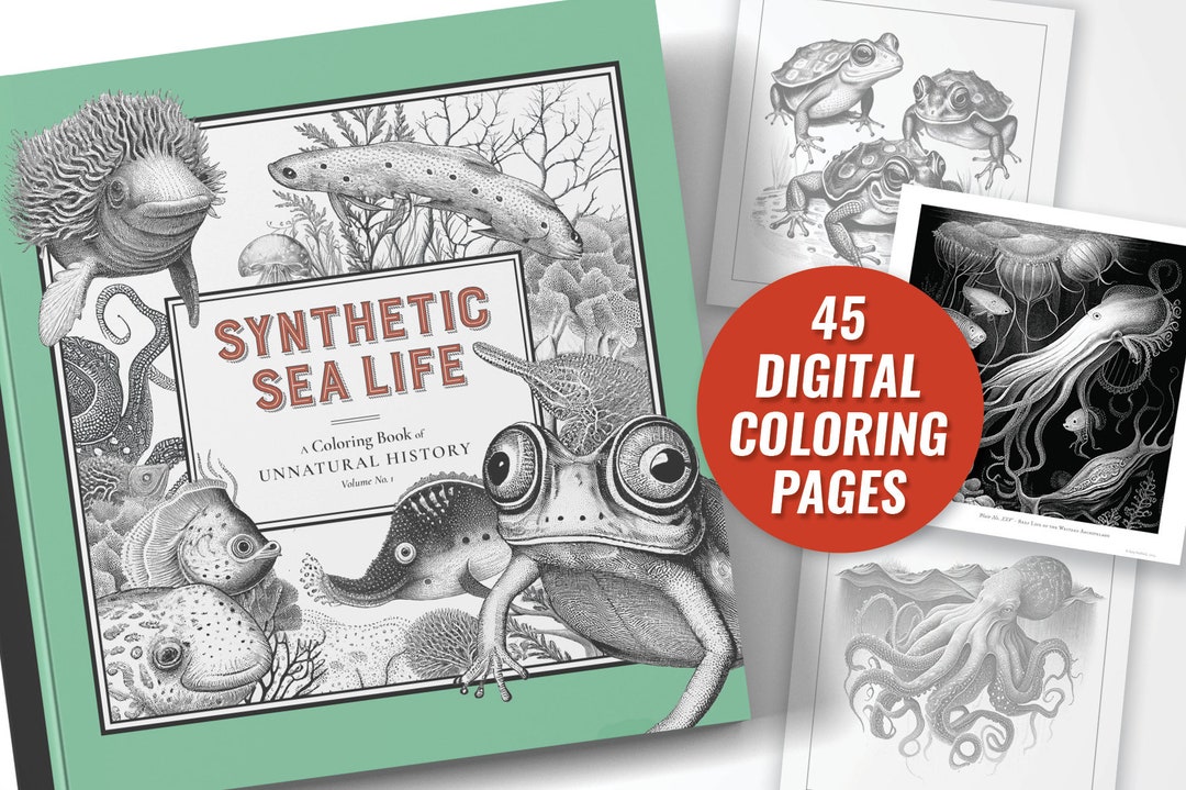 Synthetic Sea Life: Adult Coloring Book PDF With 45 Printable Grayscale ...