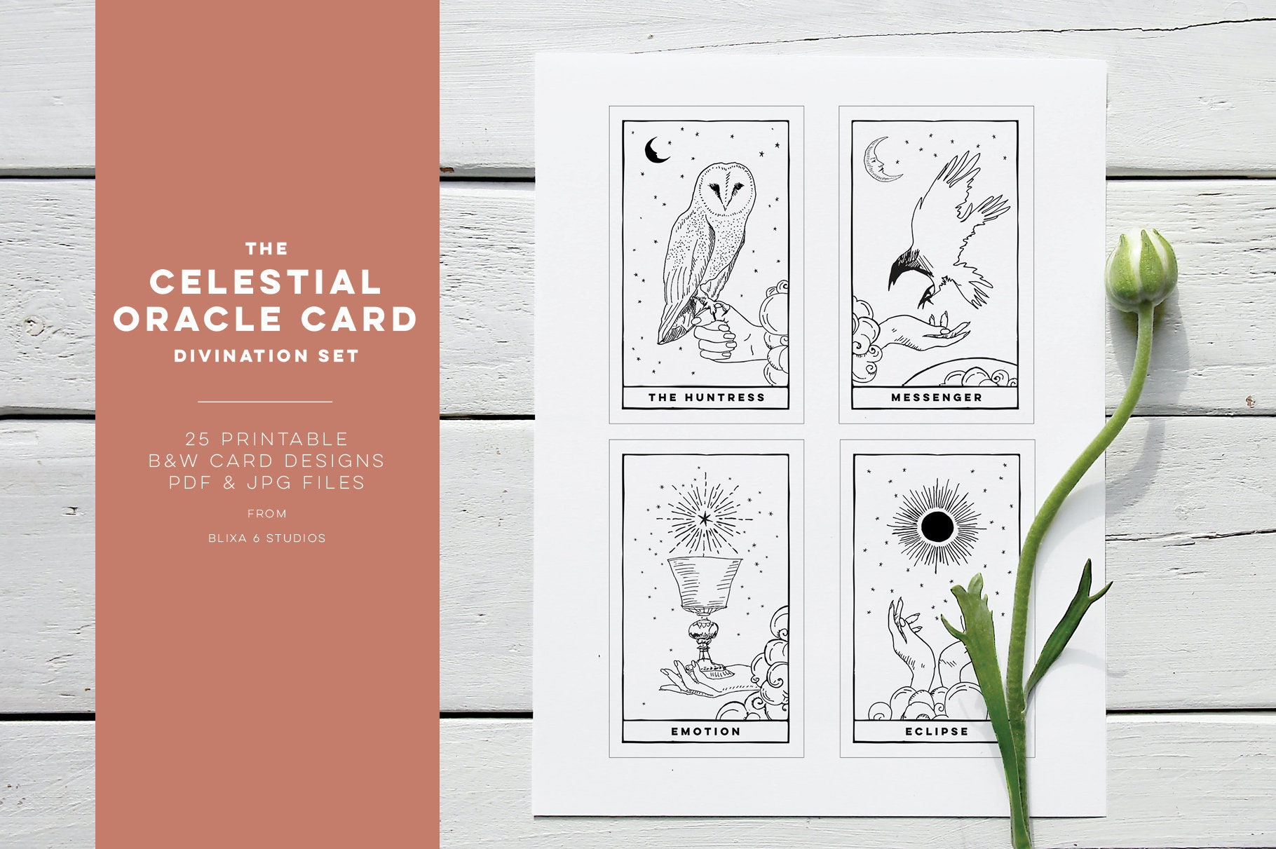 Celestial Oracle Card Printable Tarot Deck Coloring Book PDF of 25 ...