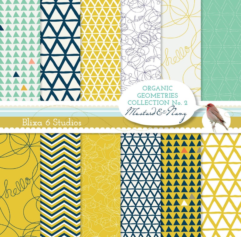 Organic Geometric Digital Paper Patterns in Mustard Navy & - Etsy