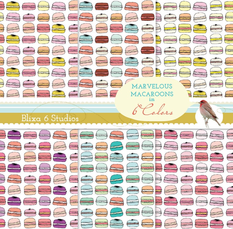 Sweet Macaroon Digital Paper Patterns for Wrapping Paper, Party Invites ...