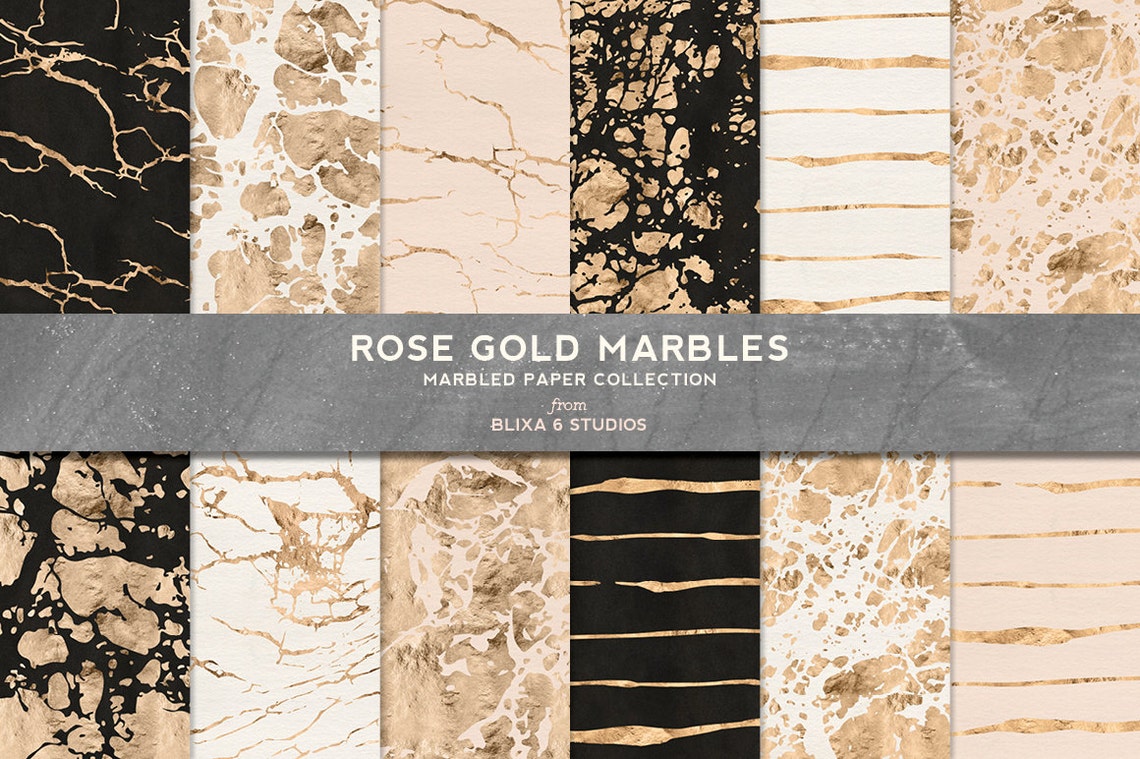 Digital Rose Gold Marble Paper Pack Metallic Veins and Foil Textured ...