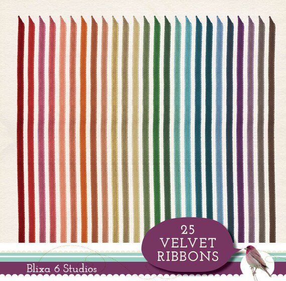 Velvet Ribbon Digital Clip Art Set 25 Long Velvet Ribbons in | Etsy