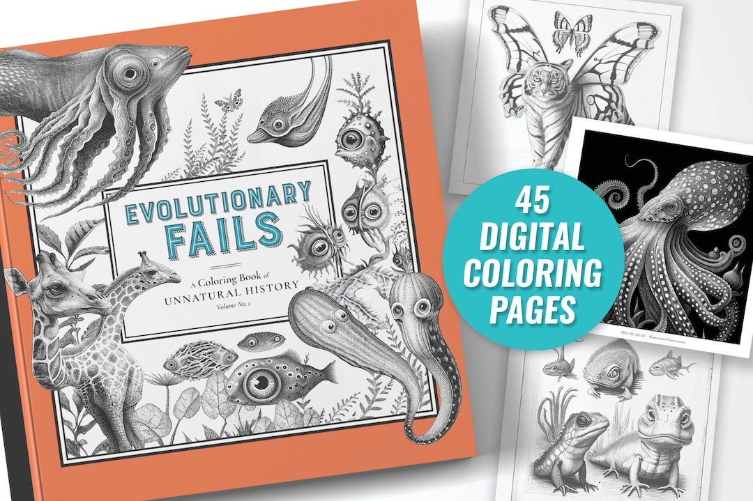 Evolutionary Fails: Adult Coloring Book 45 Digital Pages | Printable ...