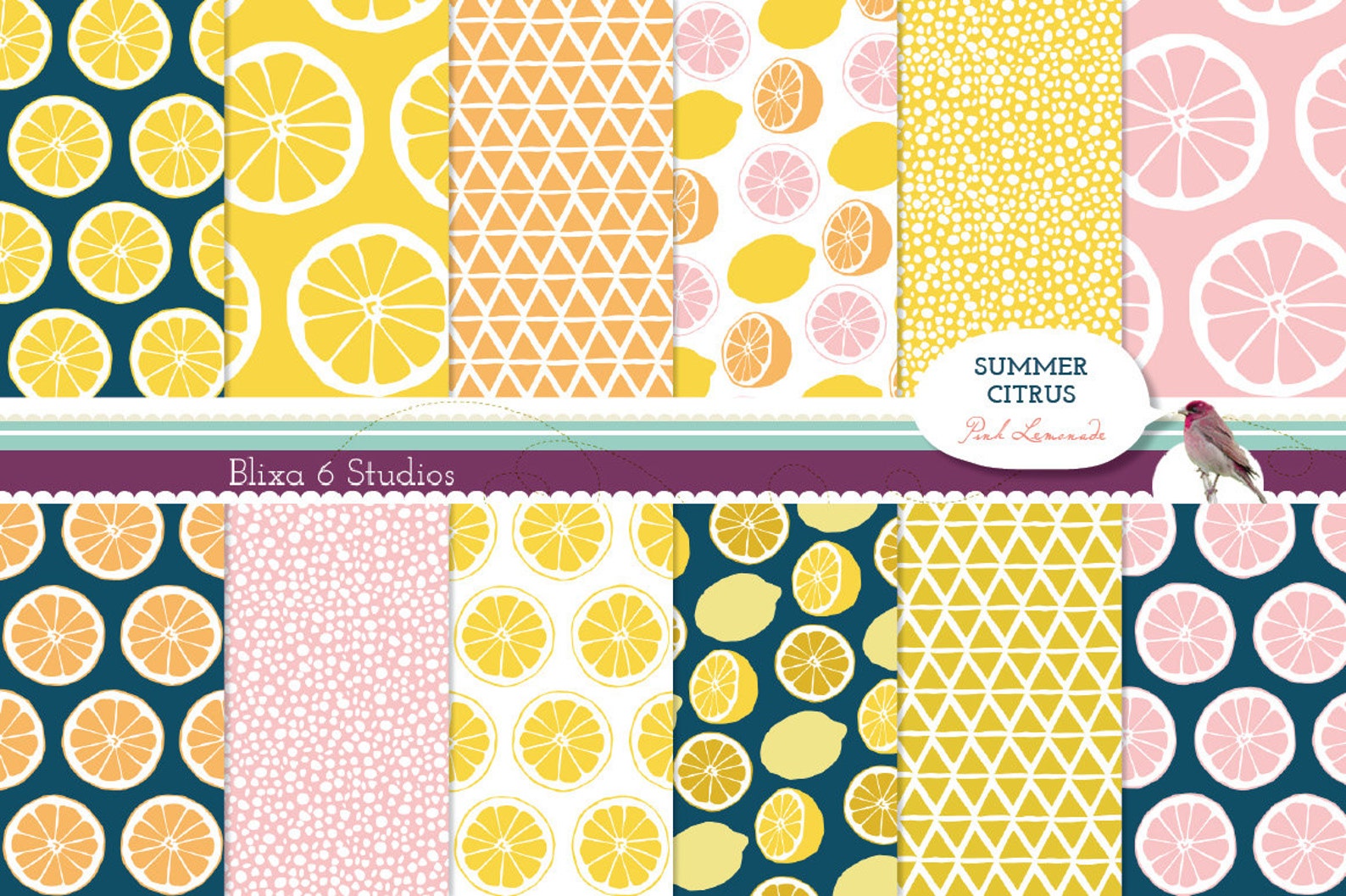 Summer Citrus Digital Paper: 12 Printable Pages of Lemon - Etsy