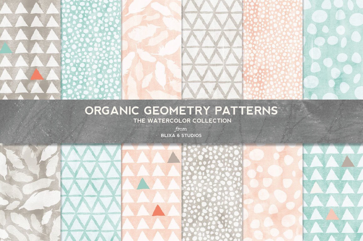 Organic Geometry Watercolor Patterns: Digital Scrapbook Papers in Coral ...