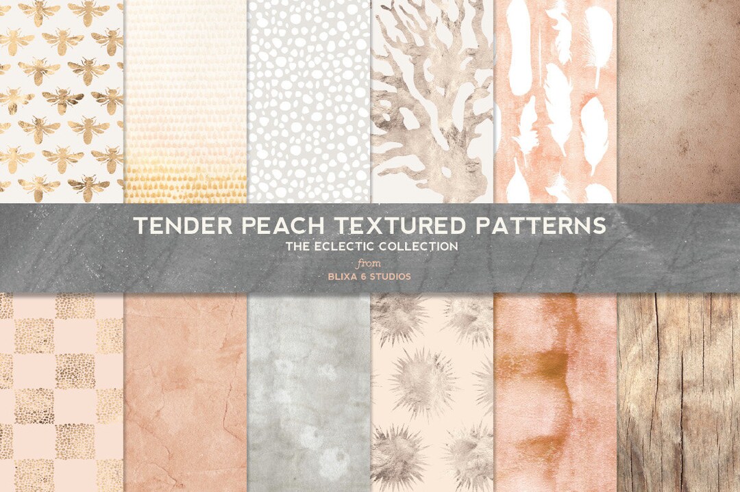 Tender Peach Digital Scrapbook Pages With Gold Foil Patterns ...