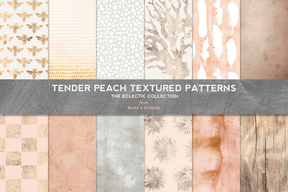 Tender Peach Digital Scrapbook Pages With Gold Foil Patterns ...