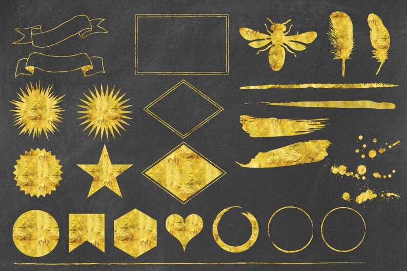 Digital Gold Foil Graphics - 25 Hand Crafted Banners, Stars, Frames ...