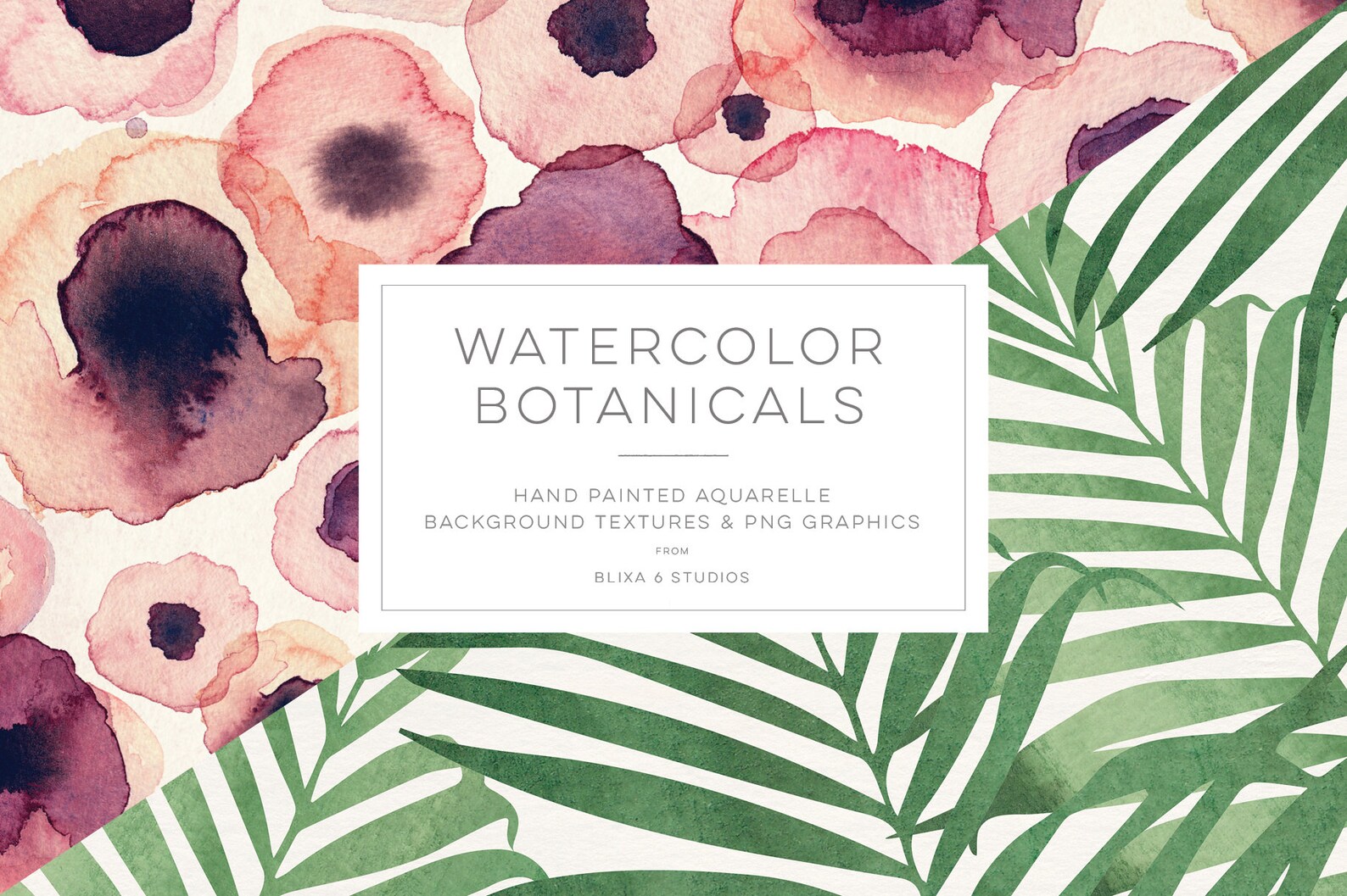 Watercolor Botanical Digital Background Clipart Bundle Palm Leaves ...