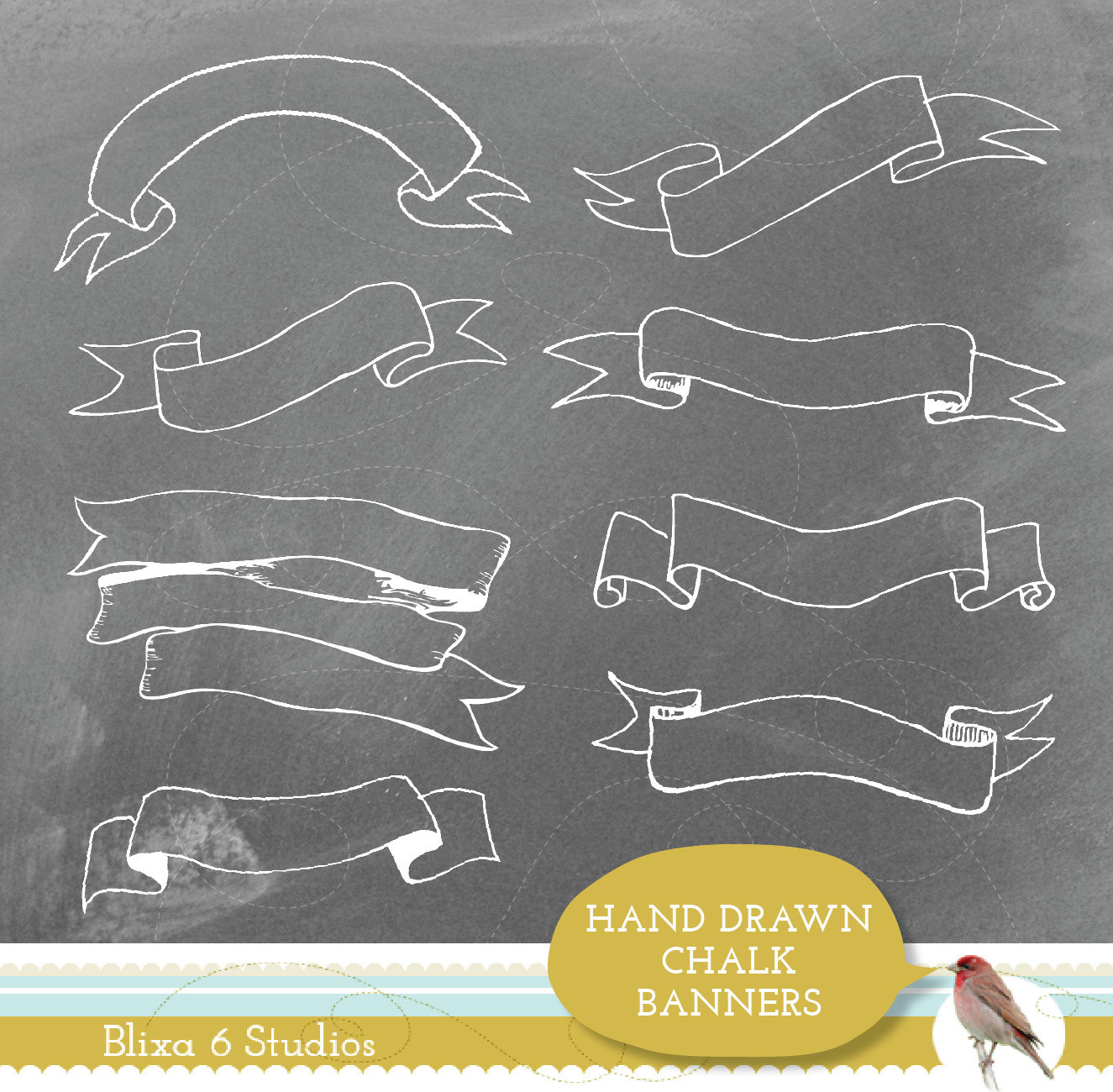 Chalk Ribbon Banner Clip Art: 8 Hand Drawn Graphics for - Etsy
