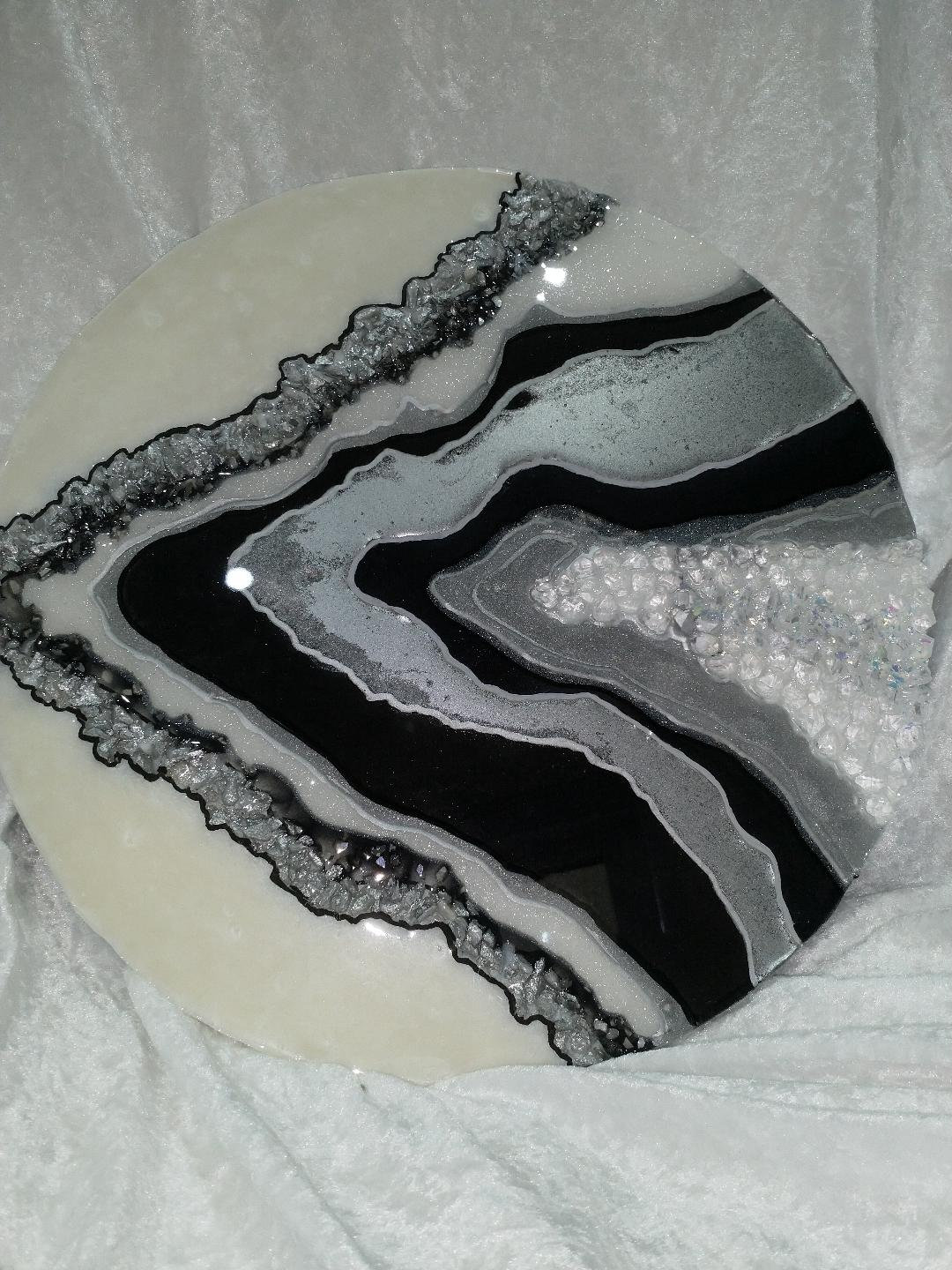 Stunning contemporary geode in black, white and silver 40cm diameter