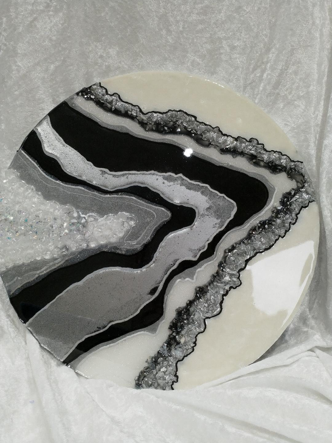 Stunning contemporary geode in black, white and silver 40cm diameter