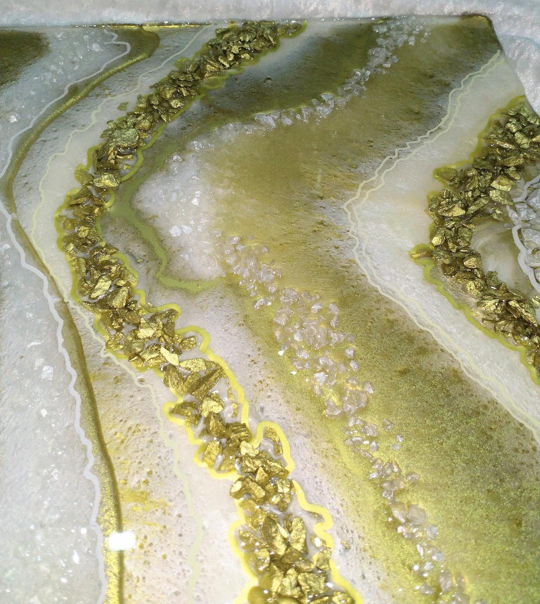 Stunning one of a kind gold resin geode wall Art 40cm square