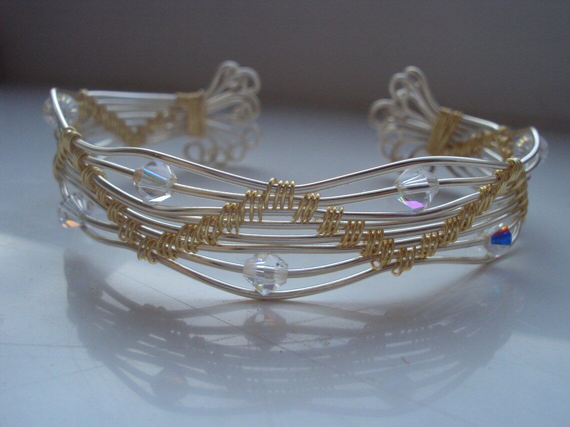 Gold and Silver Plated Semi Precious Wire Cuff Bangle With - Etsy