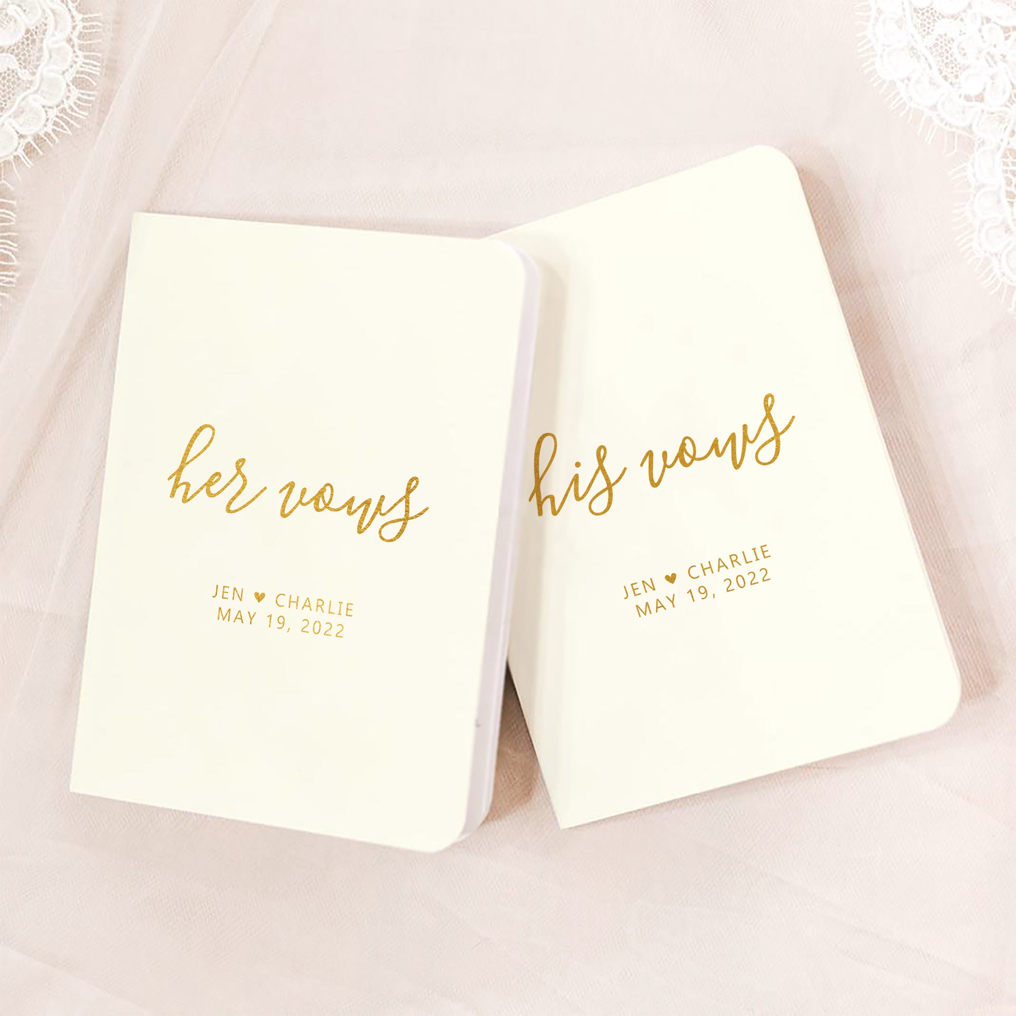 Vow Books Set of 2 Her Vows His Vows Ivory and Gold | Etsy
