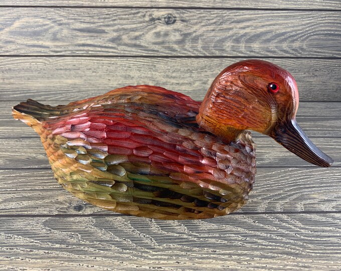 14" Mickey Beth Carved Solid Wood Duck Decoy W/glass Eyes - Etsy