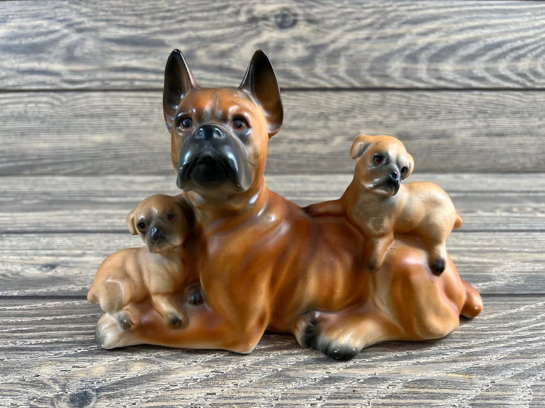 Tilso Japan Hand Painted Ceramic Boxer Momma and Pups Figurine - Etsy