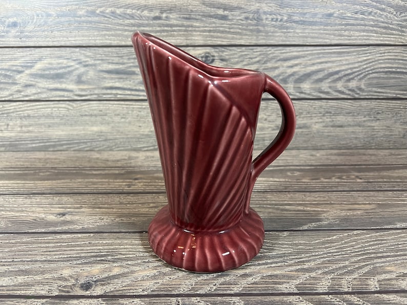 Art Deco Maroon Fan Ceramic Pitcher Vase - Etsy