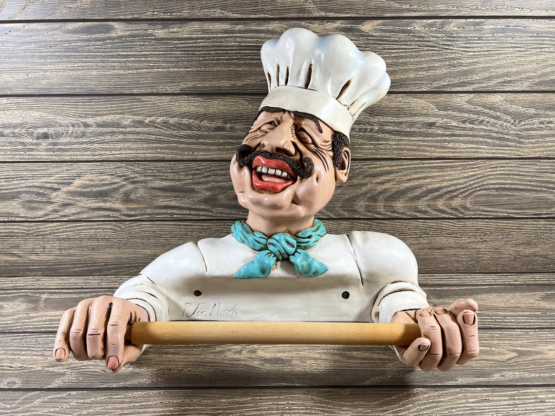Very HTF Peter Mook Carved Chef Paper Towel Holder - Etsy