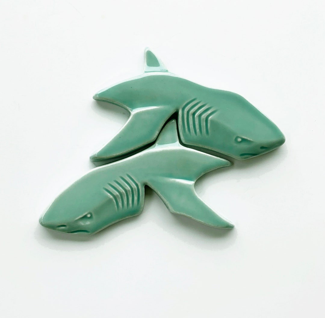 Ceramic Shark Tiles / Ready to Ship Pair of Sharks Ceramic Tiles - Etsy