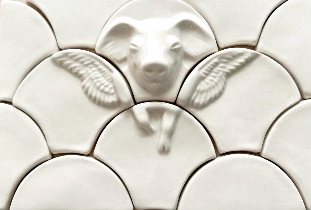 Handmade Ceramic Flying Pig Tiles; Farmhouse Backsplash Set - Etsy