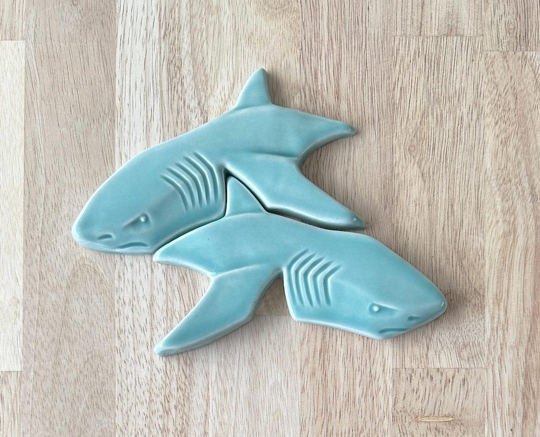 Ceramic Shark Tiles / Ready to Ship Pair of Sharks Ceramic Tiles - Etsy UK
