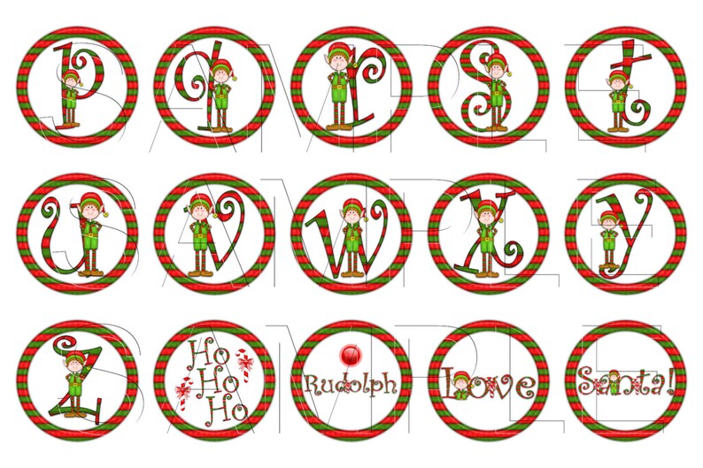 Elf Alphabet Bottle Cap Images, Clip Art,1 Inch Circles, Cupcake ...