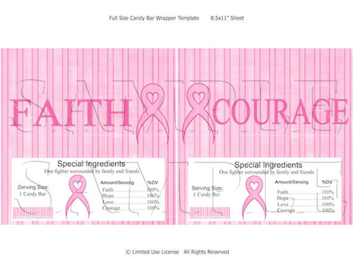 Breast Cancer Candy Wrappers,faith and Courage, Awareness Parties,diy Printable, Digital ...