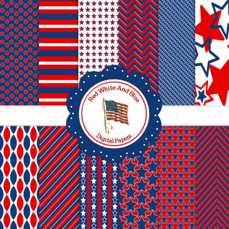 Red White and Blue Digital Paper Pack Digital Scrapbooking - Etsy